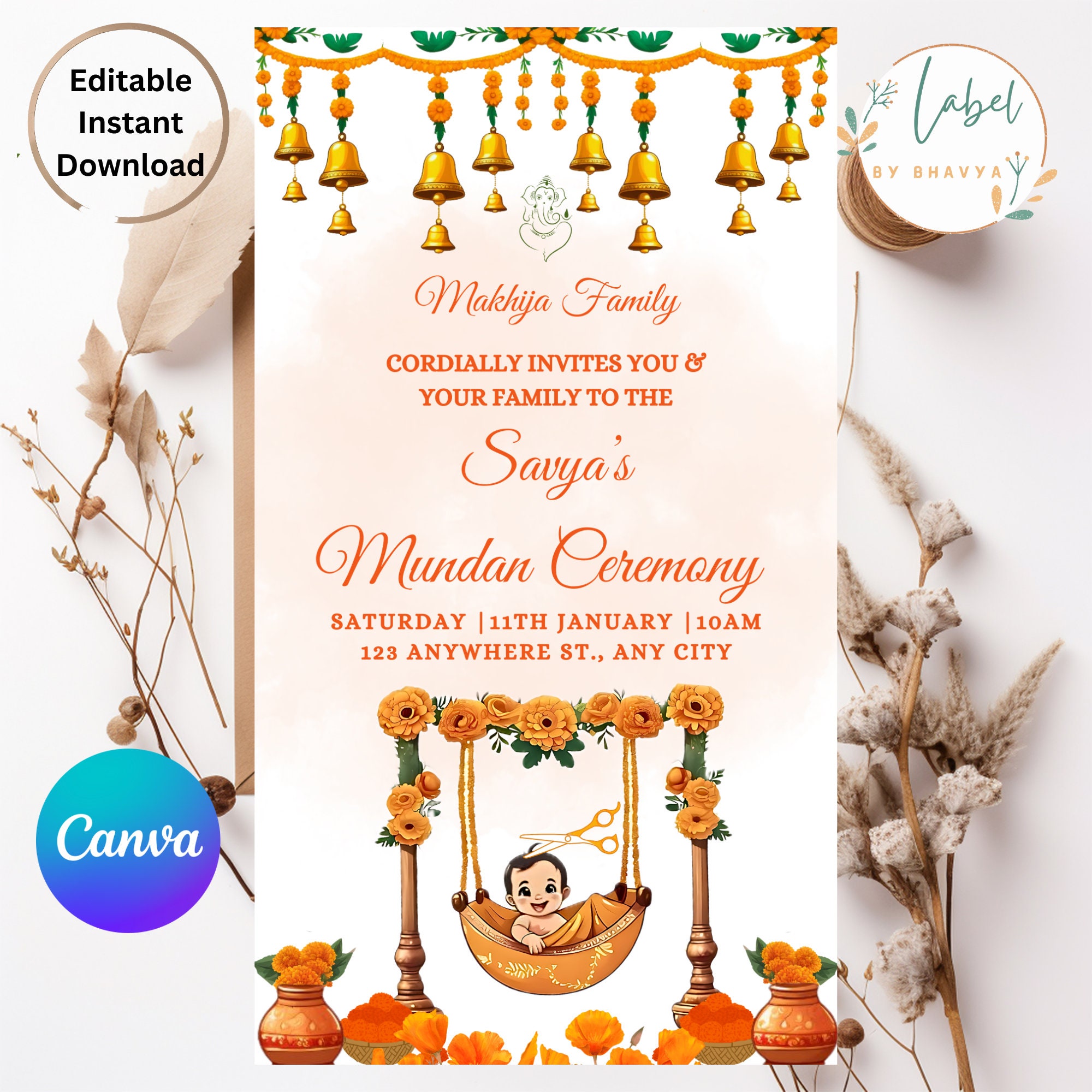 Editable Indian Mundan Invitation, Template, Chola Ceremony Invite ...