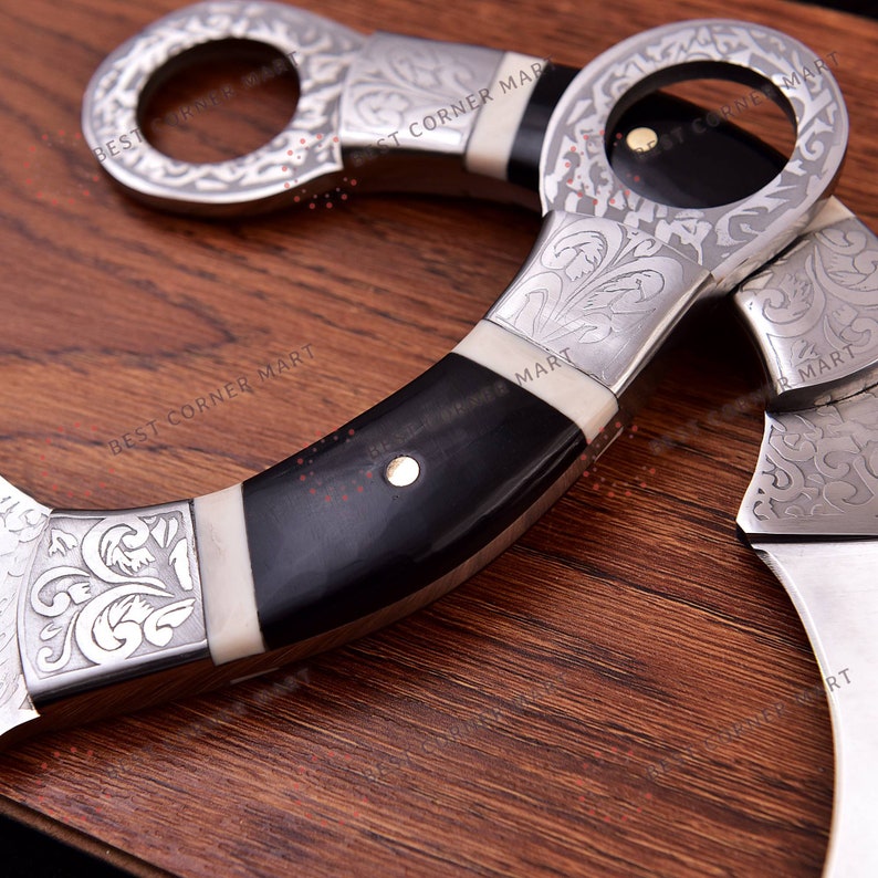 Handmade Karambit Pair With Leather Sheath, Engraved Karambit Knife ...