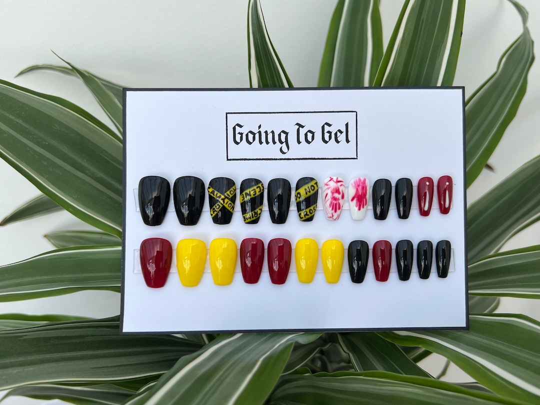 Short Coffin Crime Scene Nails Full Set 24 Nails | Press on Nails ...