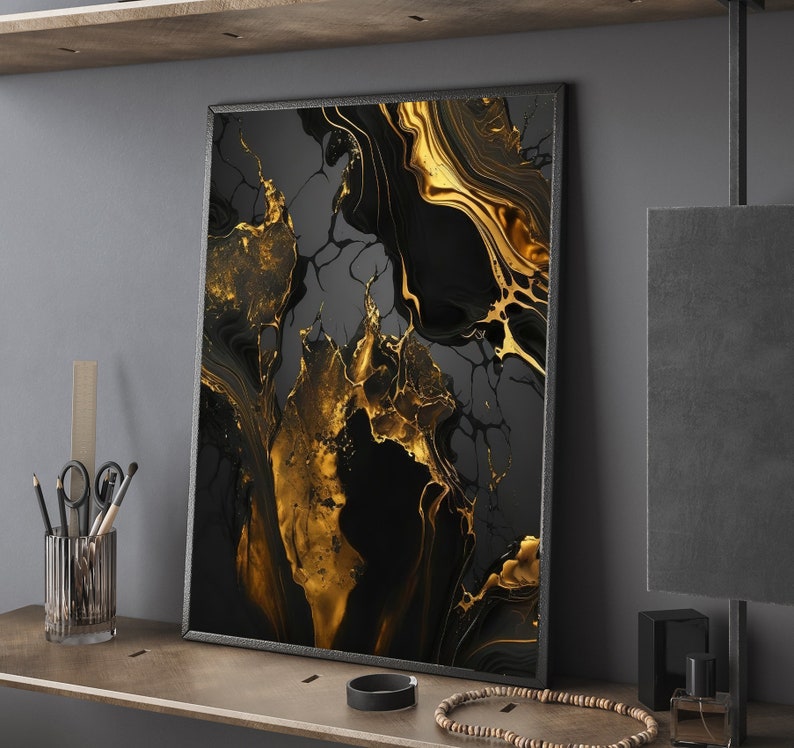 3er Set abstrakte Schwarz-Gold-Marmor-Drucke Wandkunst gerahmt Abstrakte Malerei Drucke moderne ...