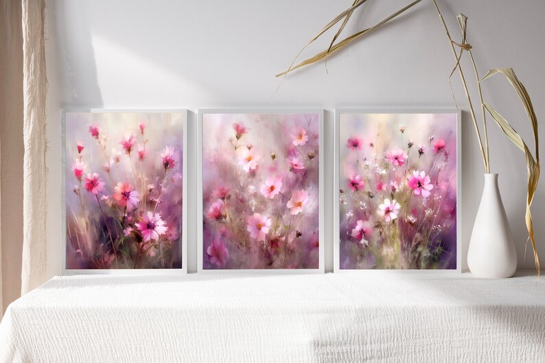 Blumendruck 3er Set Blumendruck Wand Kunst Rosa lila Drucke abstrakte Kunstdruck 3er Set Home ...