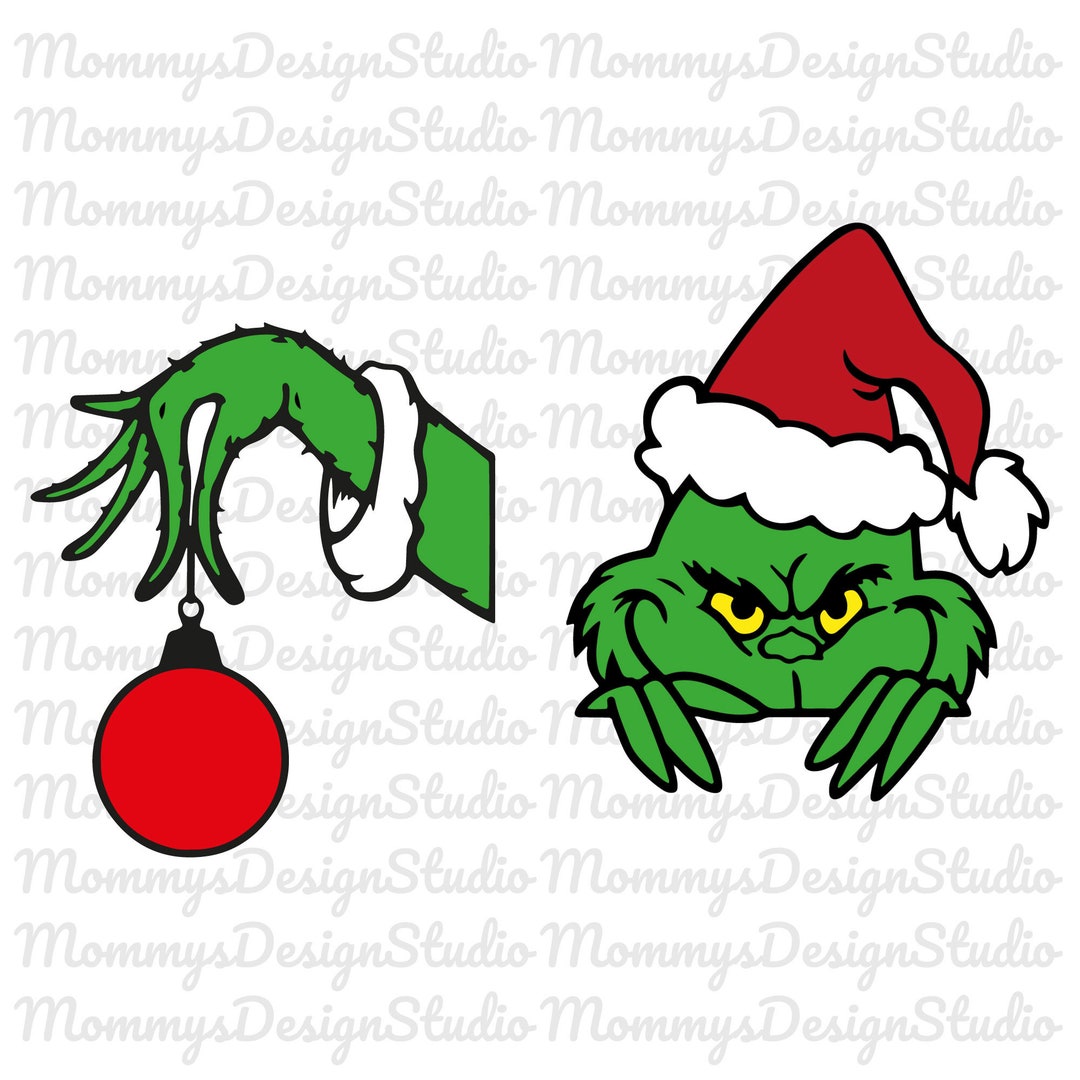 Grinch Face Svg Grinch Hand SVG Grinch Face and Hand With Ornament Grinch Face Silhouette ...