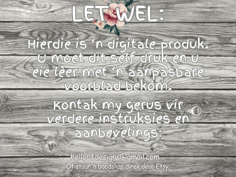 DIY Afrikaans Recipe Binder Printable, Floral Cover, Personalized A4 ...