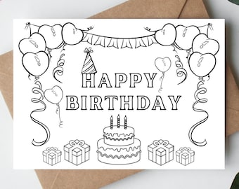 PRINTABLE Happy Birthday Coloring Card for Kids, Birthday Color Your ...