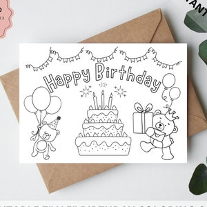 Printable Birthday Card, Birthday Coloring Card, Birthday Card With ...