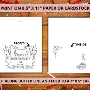 Printable Birthday Coloring Card, Digital Birthday Card, Color Your Own ...