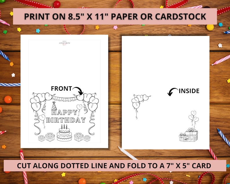 Printable Birthday Coloring Card, Digital Birthday Card, Color Your Own ...