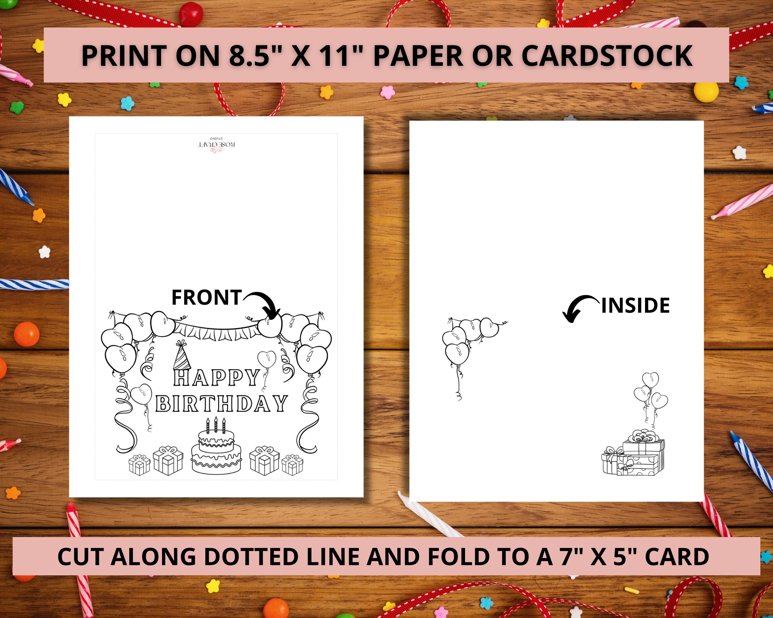 Printable Birthday Coloring Card, Digital Birthday Card, Color Your Own ...