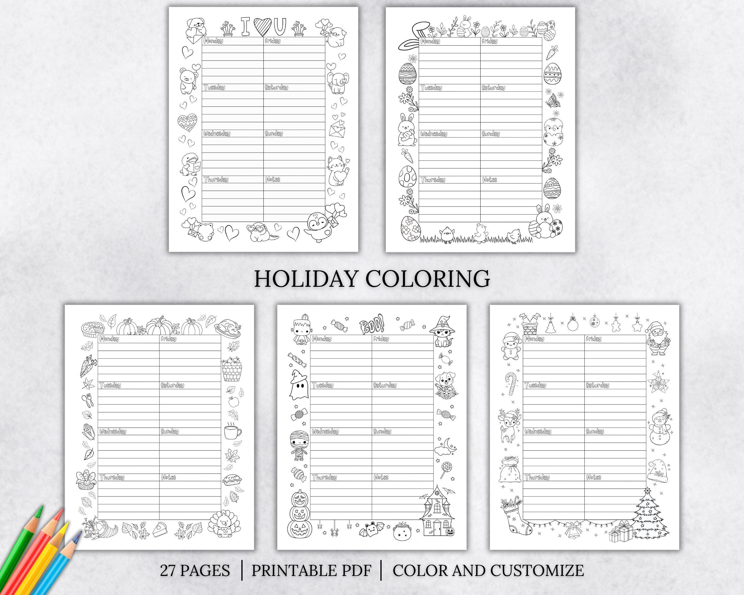Printable Weekly Planner With Coloring, Coloring Planner, Coloring for ...
