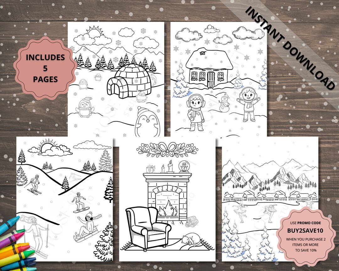 Printable Winter Coloring Pages, Printable Coloring, Digital Coloring ...