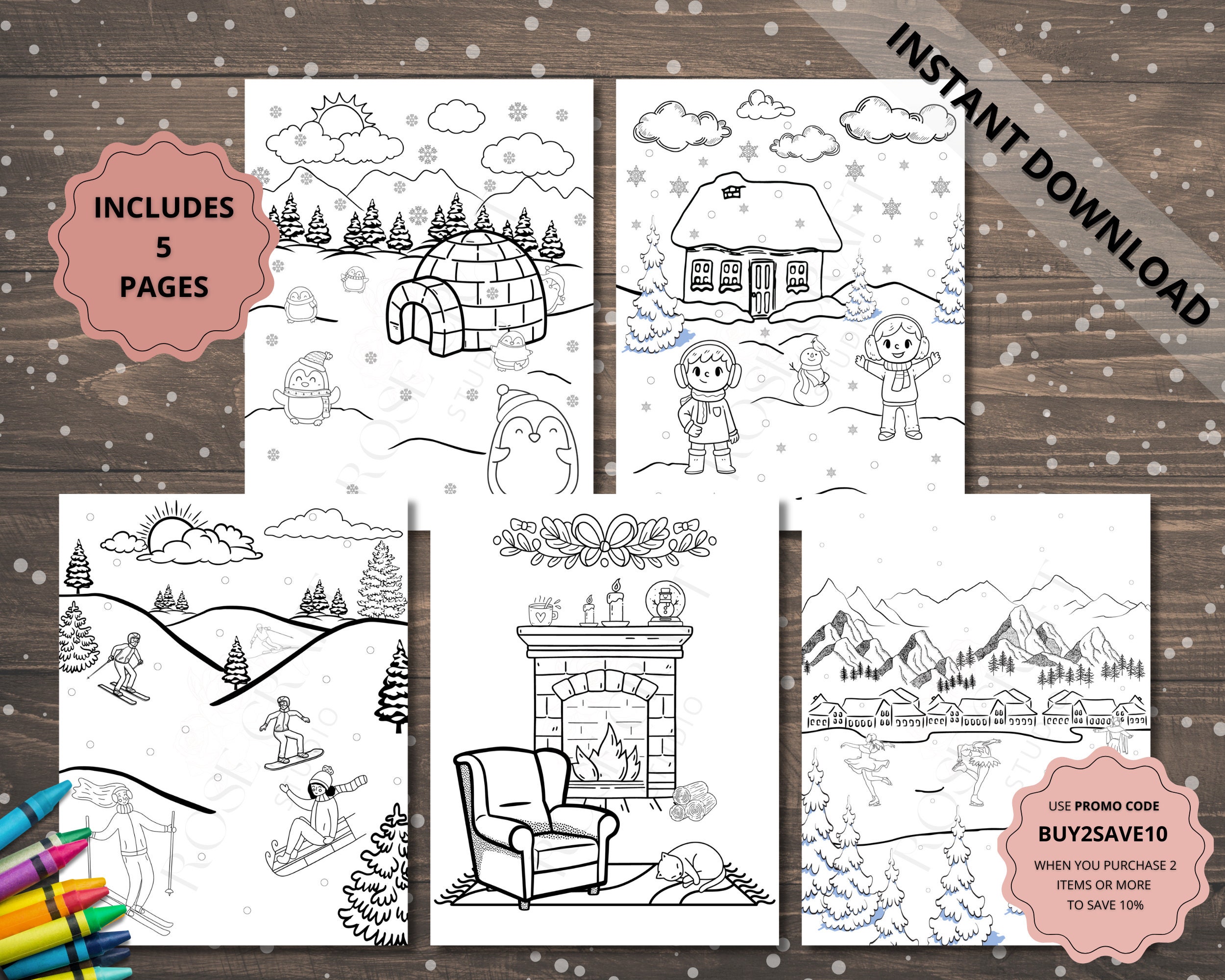 Printable Winter Coloring Pages, Printable Coloring, Digital Coloring ...