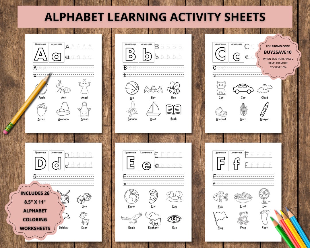 Alphabet Learning Activity Sheets, Printable, Alphabet Coloring ...