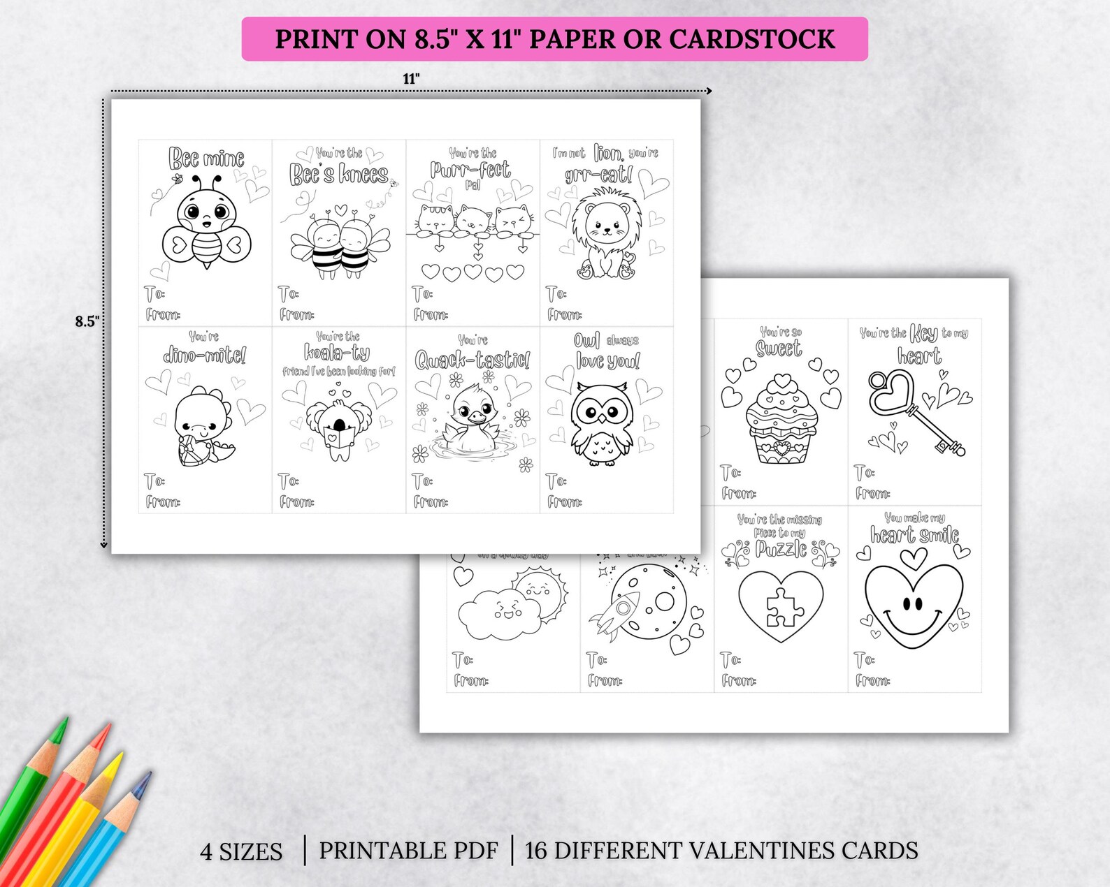 Printable Valentines Coloring Cards for Kids (PDF) - Etsy