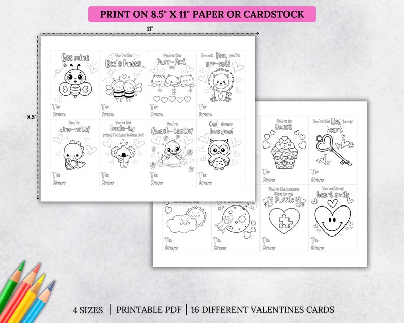 Printable Valentines Coloring Cards for Kids (PDF) - Etsy