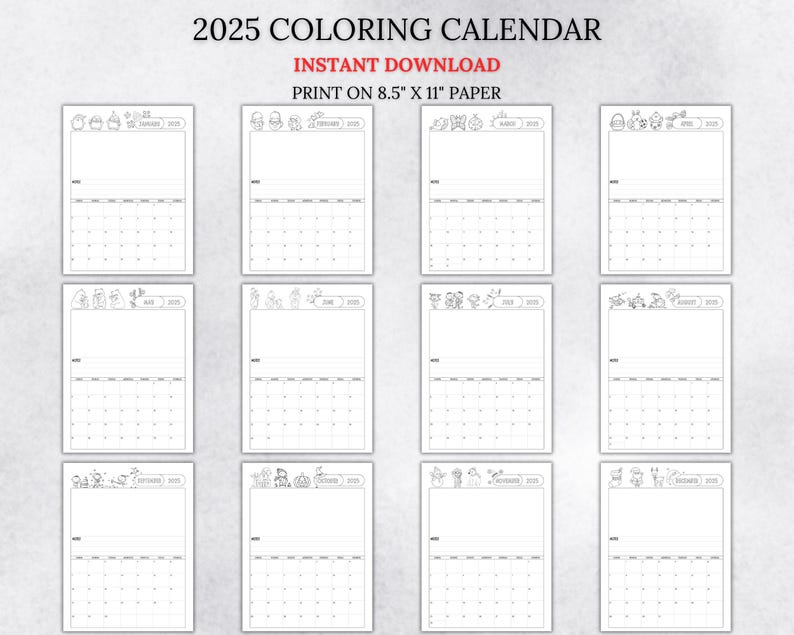 2025 Coloring Calendar: Monthly Planner for Kids (printable PDF) - Etsy
