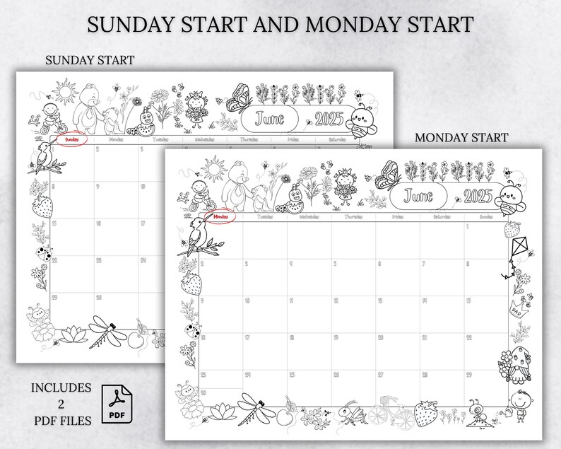 2025 Printable Coloring Calendar, 12 Month Calendar, Monthly Calendar ...