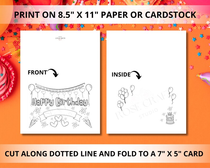 Printable Birthday Coloring Card, Birthday Coloring, Printable Birthday ...