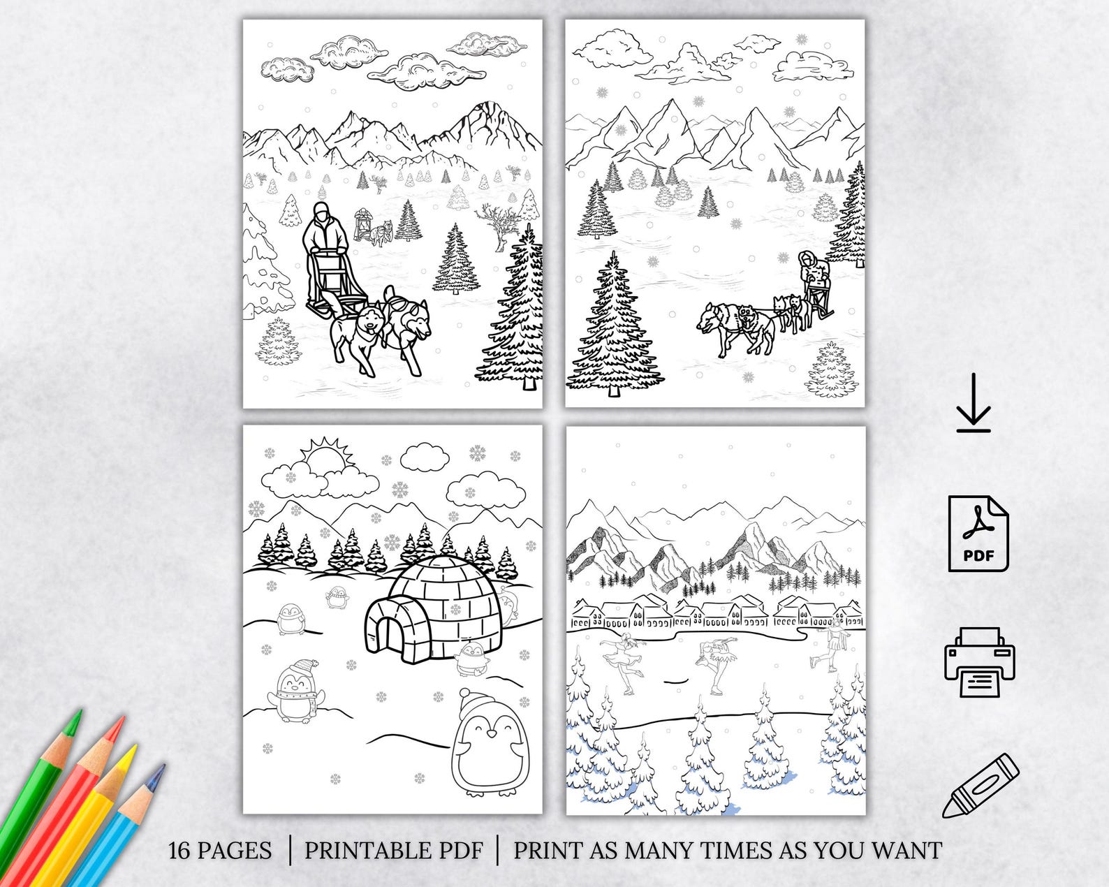 Printable Winter Coloring Pages, Printable Coloring, Seasonal Coloring ...