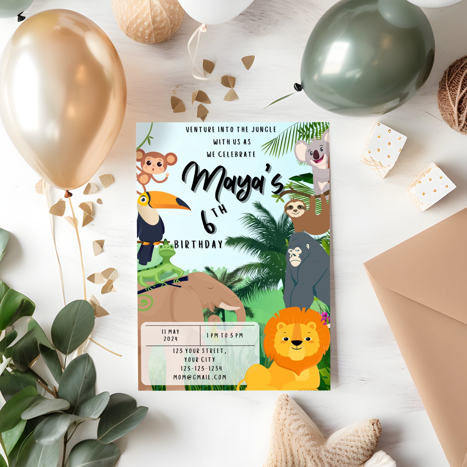 Printable Custom Jungle Birthday Invitation, Jungle Birthday, Digital ...