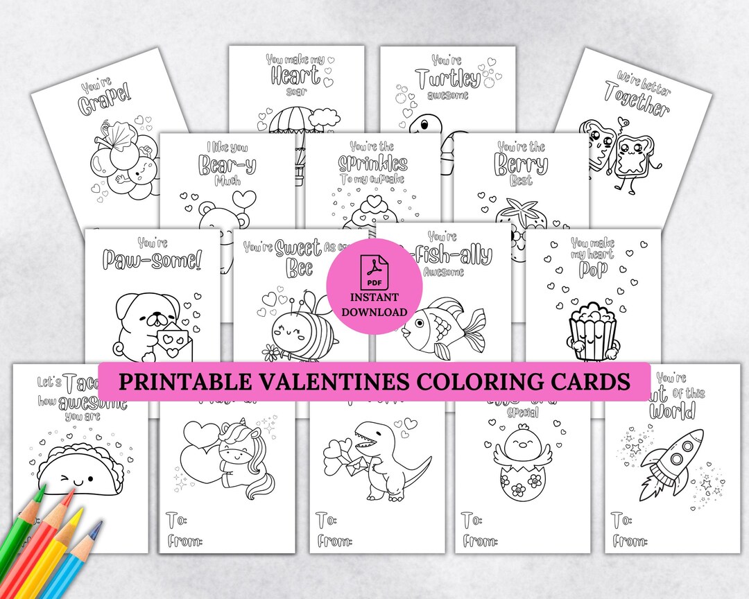 Printable Valentines Coloring Cards, Coloring Cards, Coloring ...