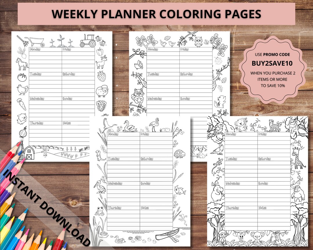 Printable Weekly Planner With Coloring, Coloring Planner, Coloring for ...