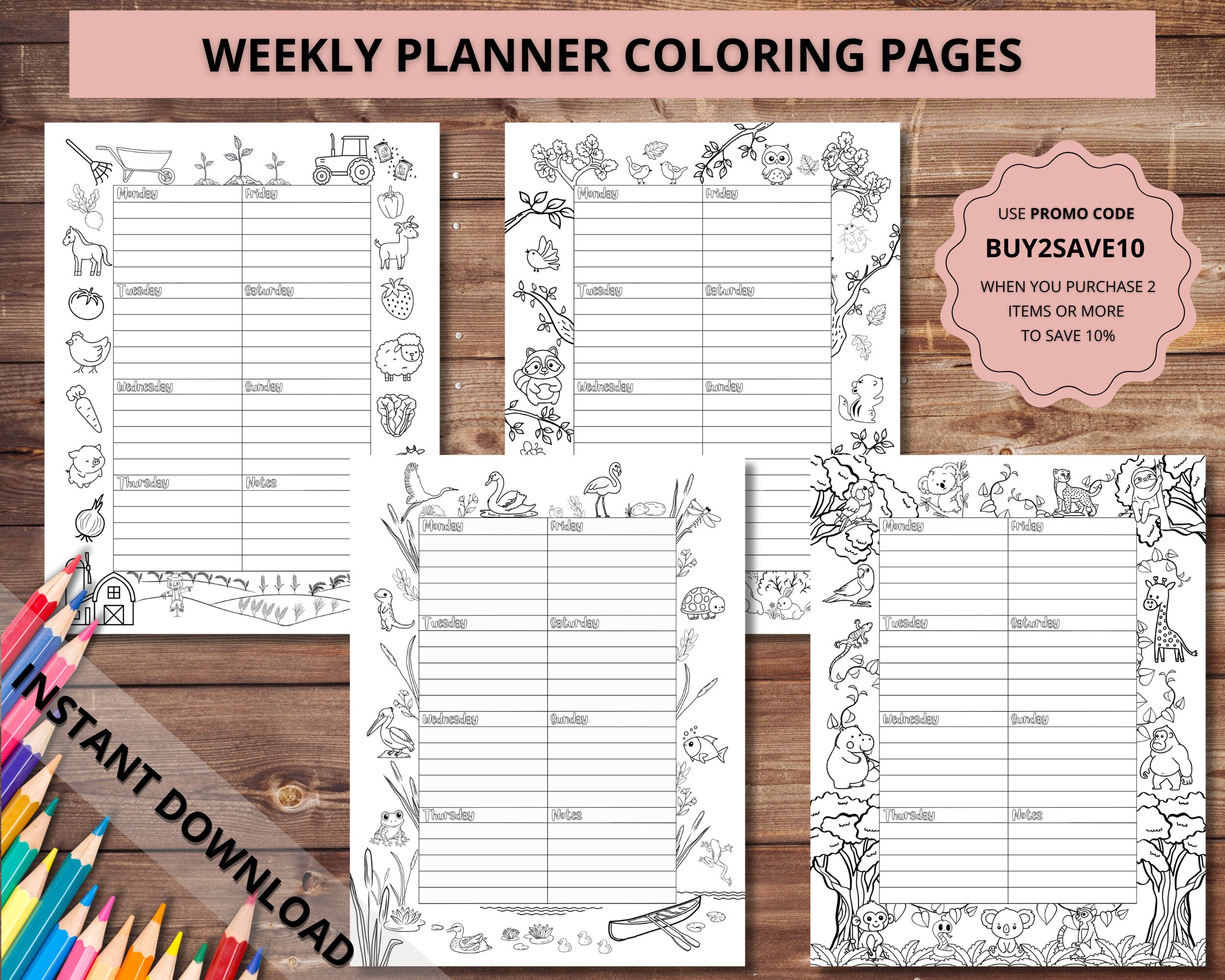 Printable Weekly Planner With Coloring, Coloring Planner, Coloring for ...