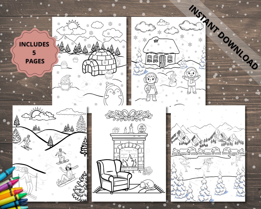 Printable Winter Coloring Pages, Printable Coloring, Digital Coloring ...