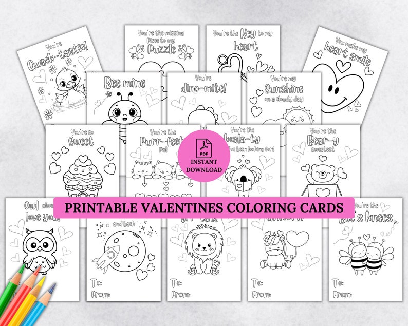 Printable Valentines Coloring Cards for Kids (PDF) - Etsy