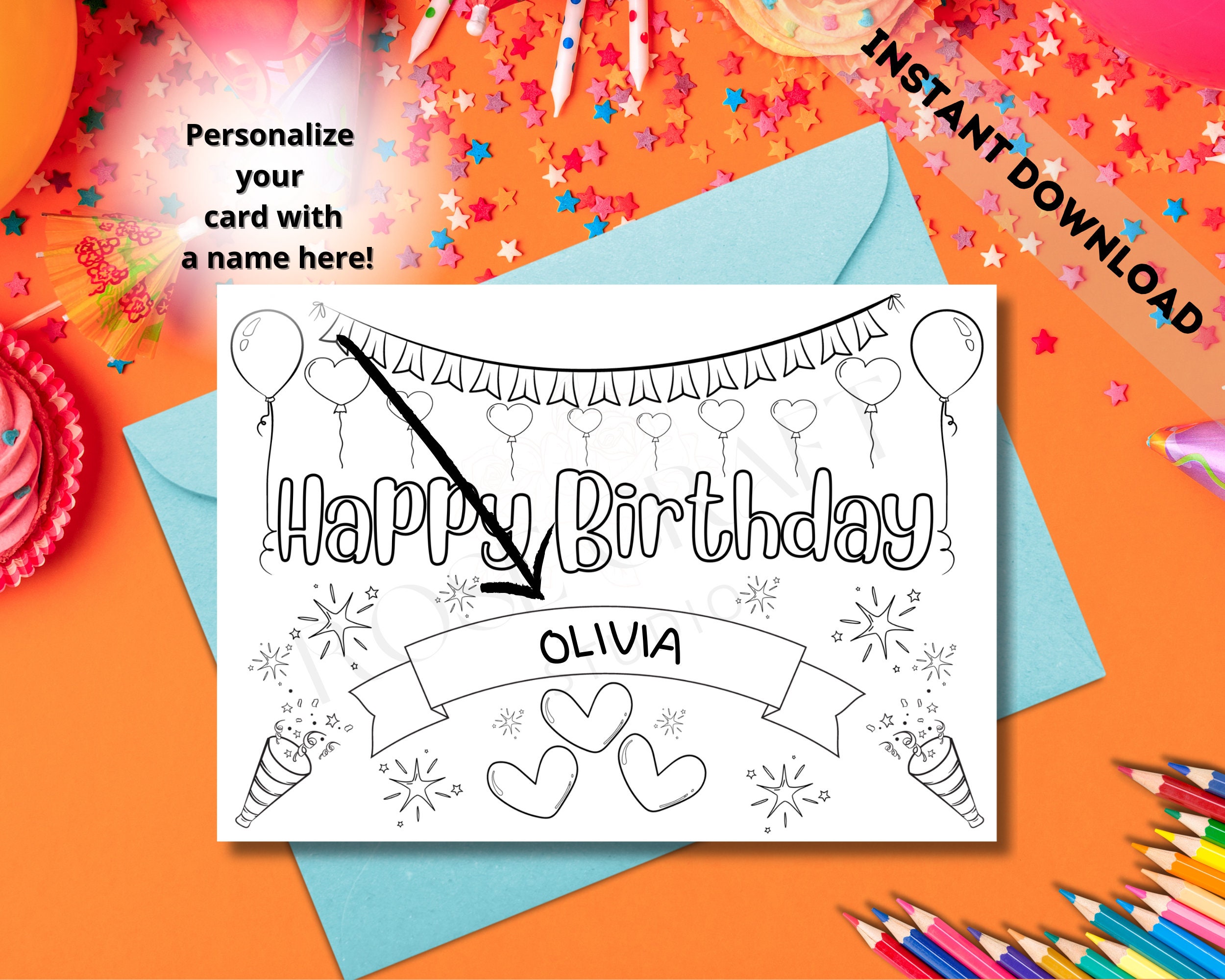 Printable Birthday Coloring Card, Birthday Coloring, Printable Birthday ...