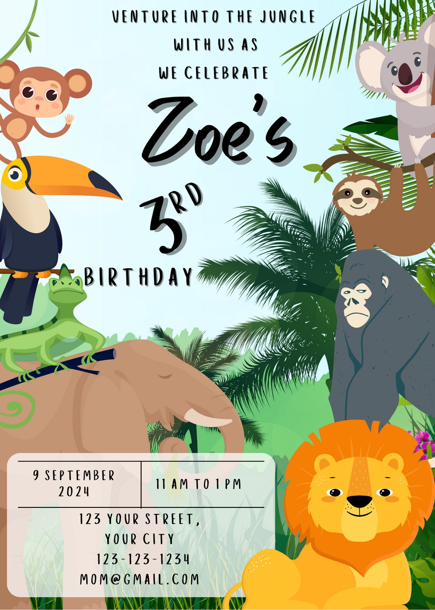 Printable Custom Jungle Birthday Invitation, Jungle Birthday, Digital ...