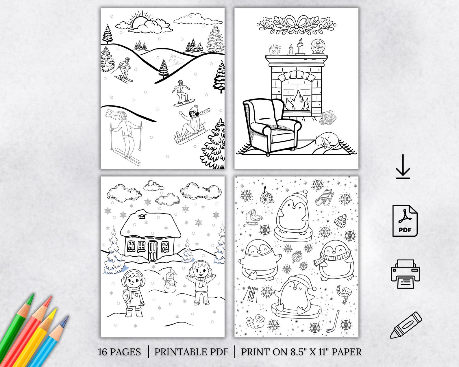 Printable Winter Coloring Pages, Printable Coloring, Seasonal Coloring ...