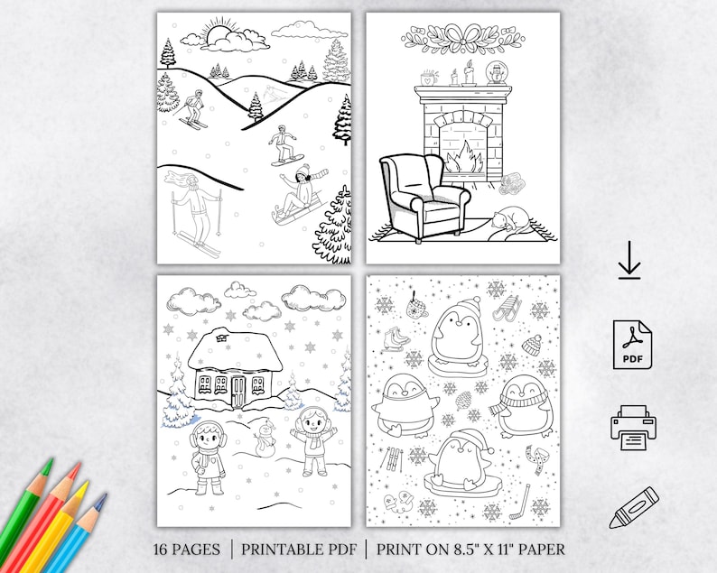 Printable Winter Coloring Pages, Printable Coloring, Seasonal Coloring ...