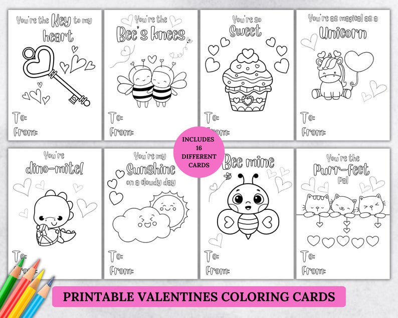 Printable Valentines Coloring Cards for Kids (PDF) - Etsy