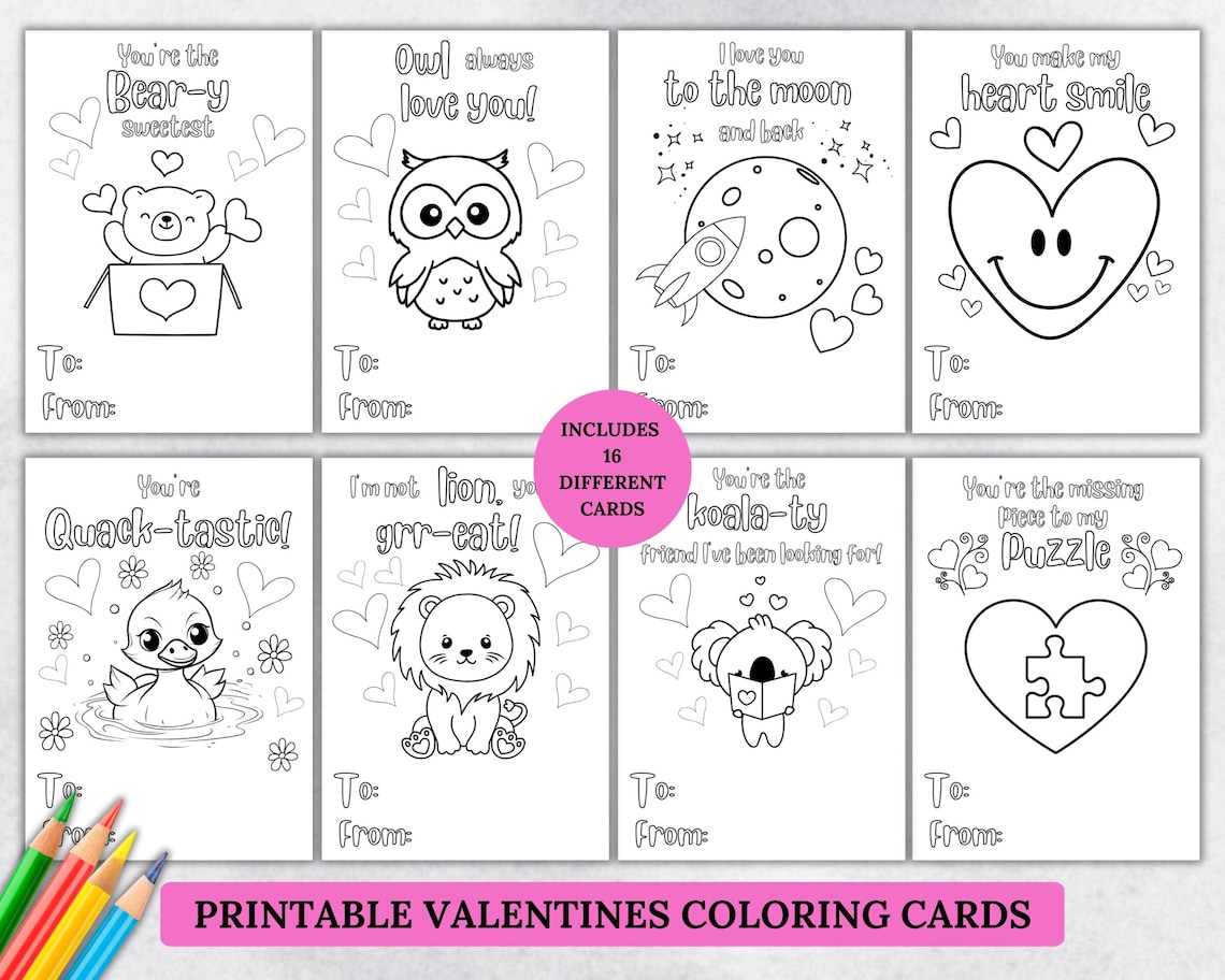 Printable Valentines Coloring Cards for Kids (PDF) - Etsy