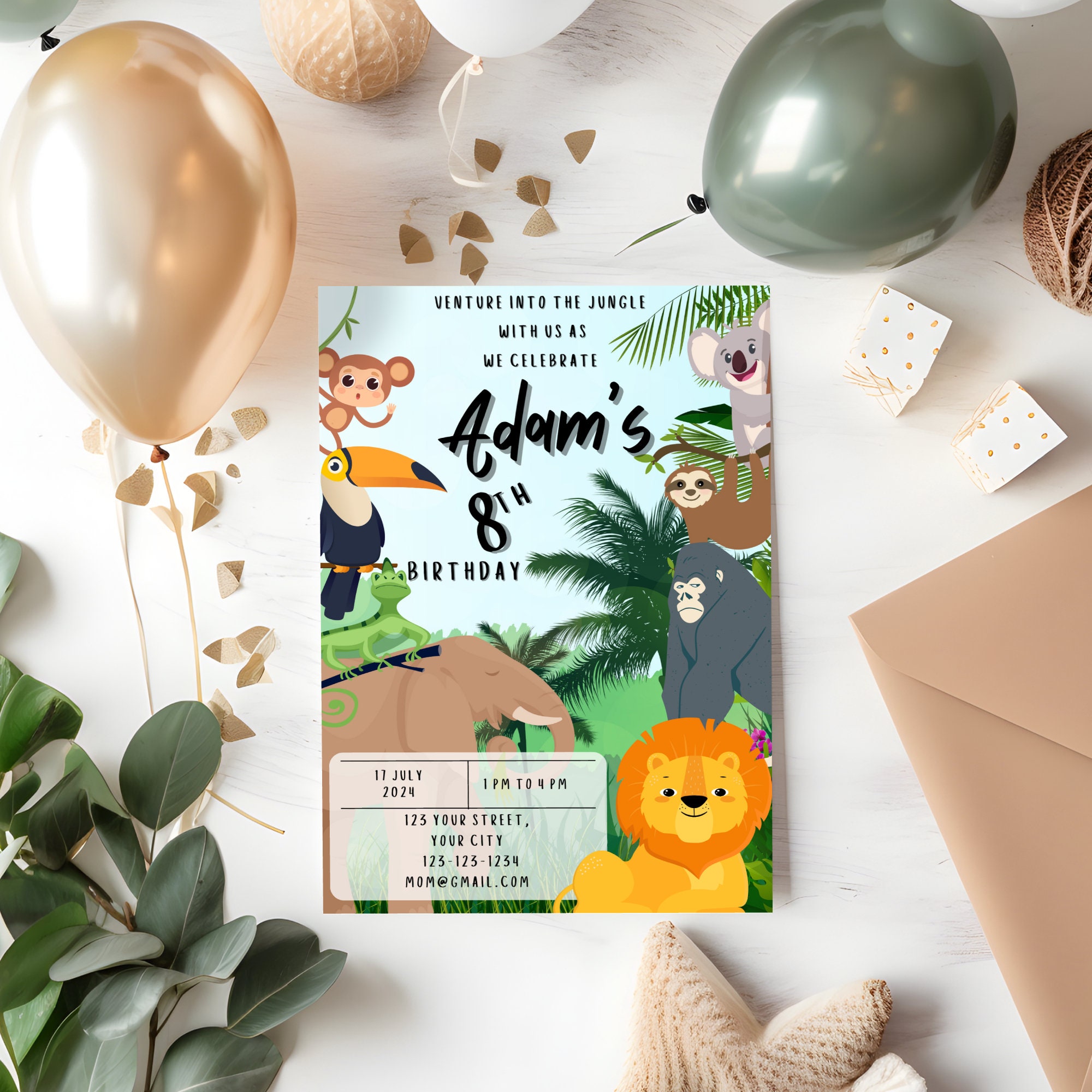 Printable Custom Jungle Birthday Invitation, Jungle Birthday, Digital ...