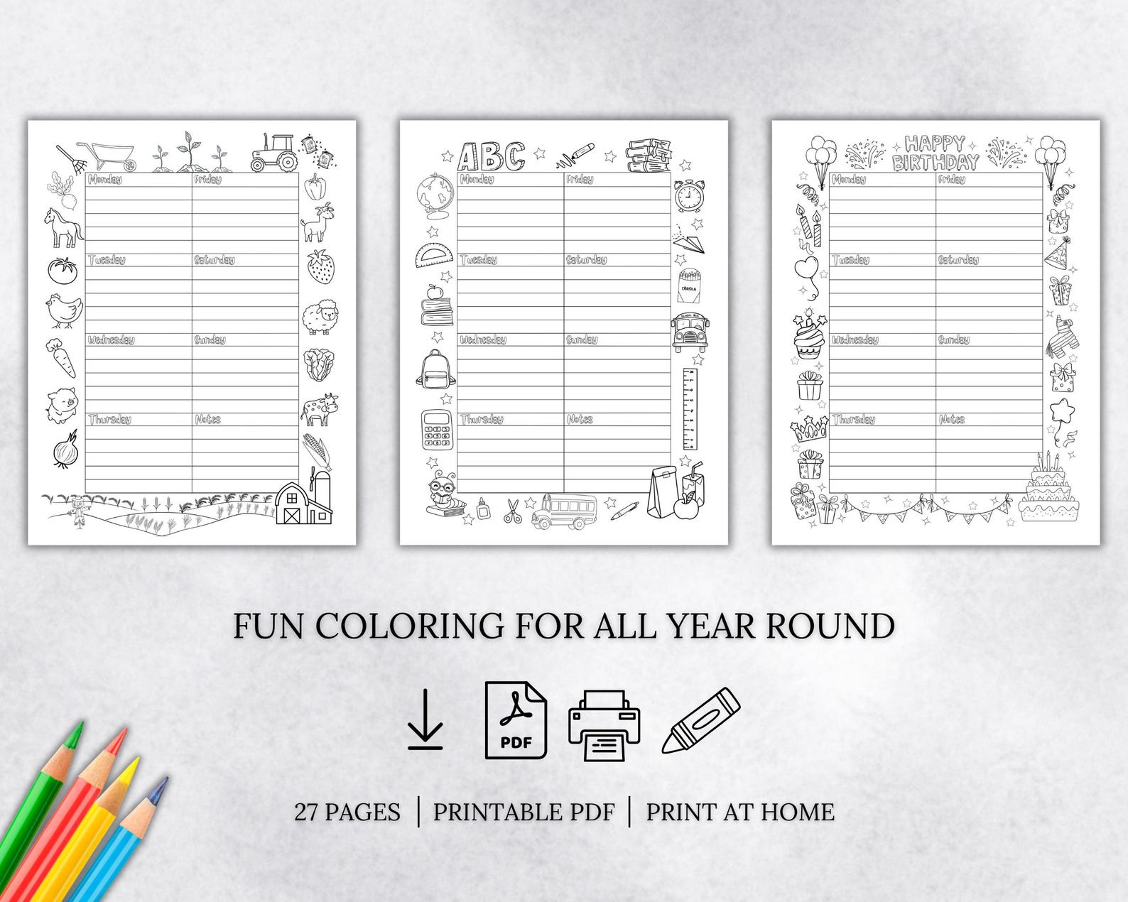 Printable Weekly Planner With Coloring, Coloring Planner, Coloring for ...