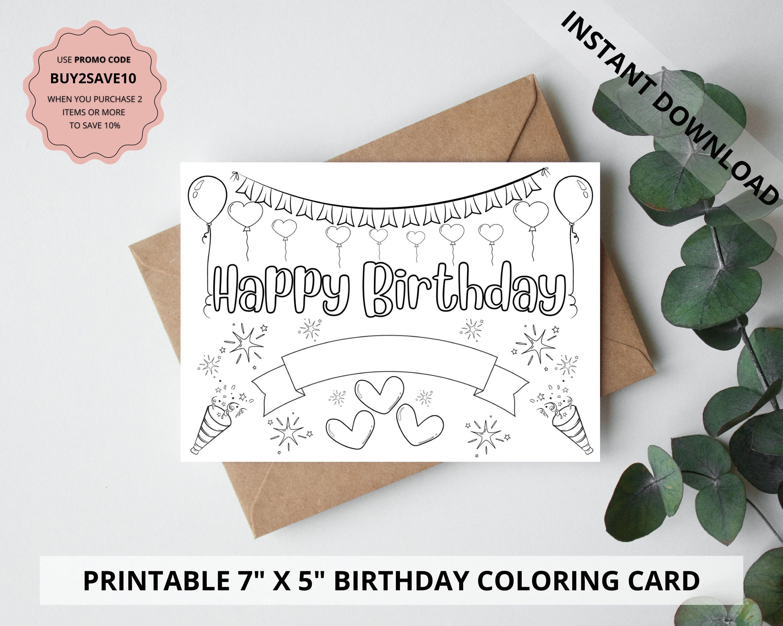 Printable Birthday Coloring Card, Birthday Coloring, Printable Birthday ...