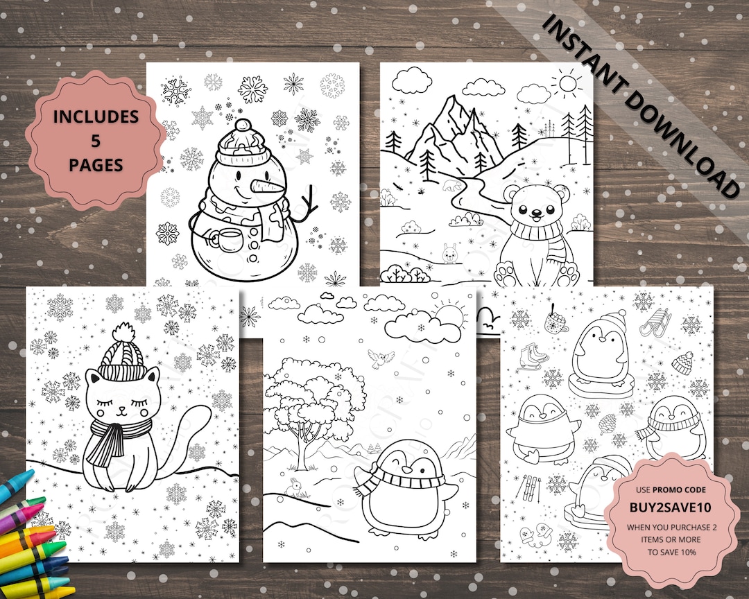 Printable Winter Coloring Pages, Winter Activity, Digital Coloring ...