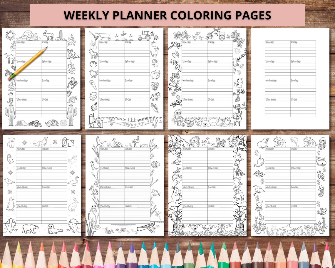 Printable Weekly Planner With Coloring, Coloring Planner, Coloring for ...