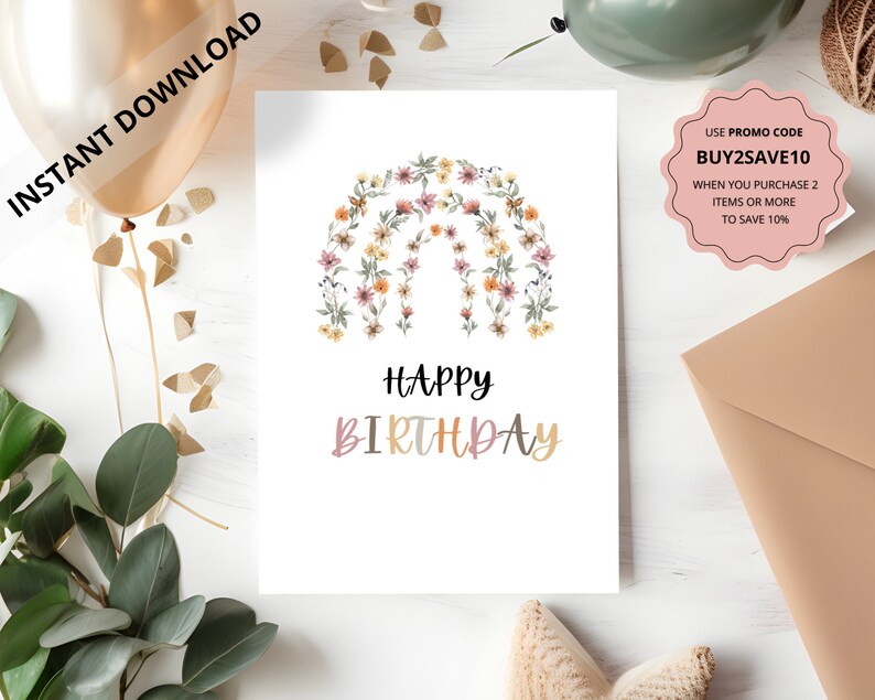 Printable Flower Rainbow Birthday Card (PDF) - Etsy