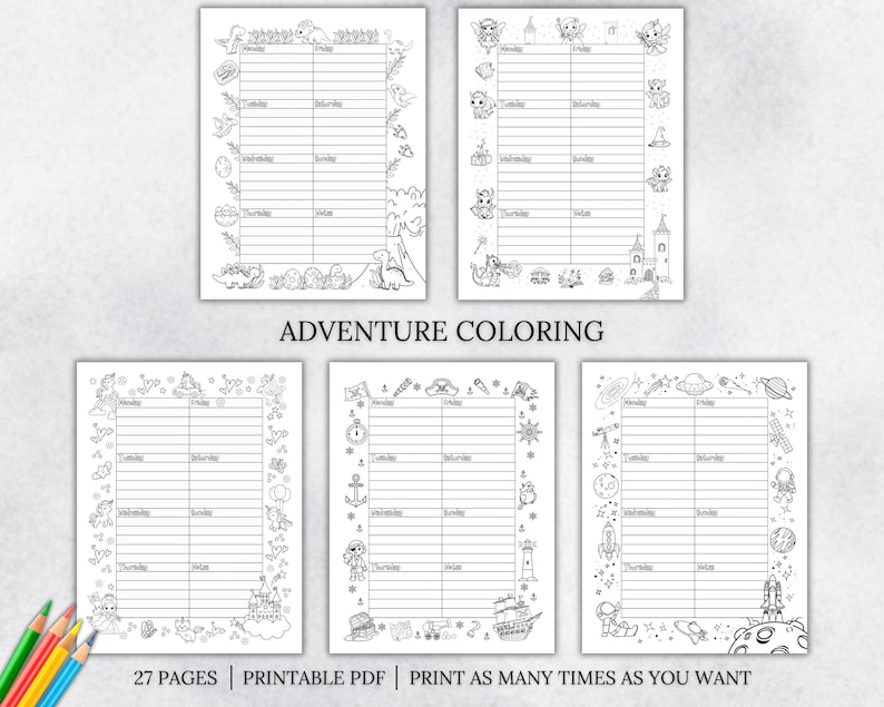 Printable Weekly Planner With Coloring, Coloring Planner, Coloring for ...