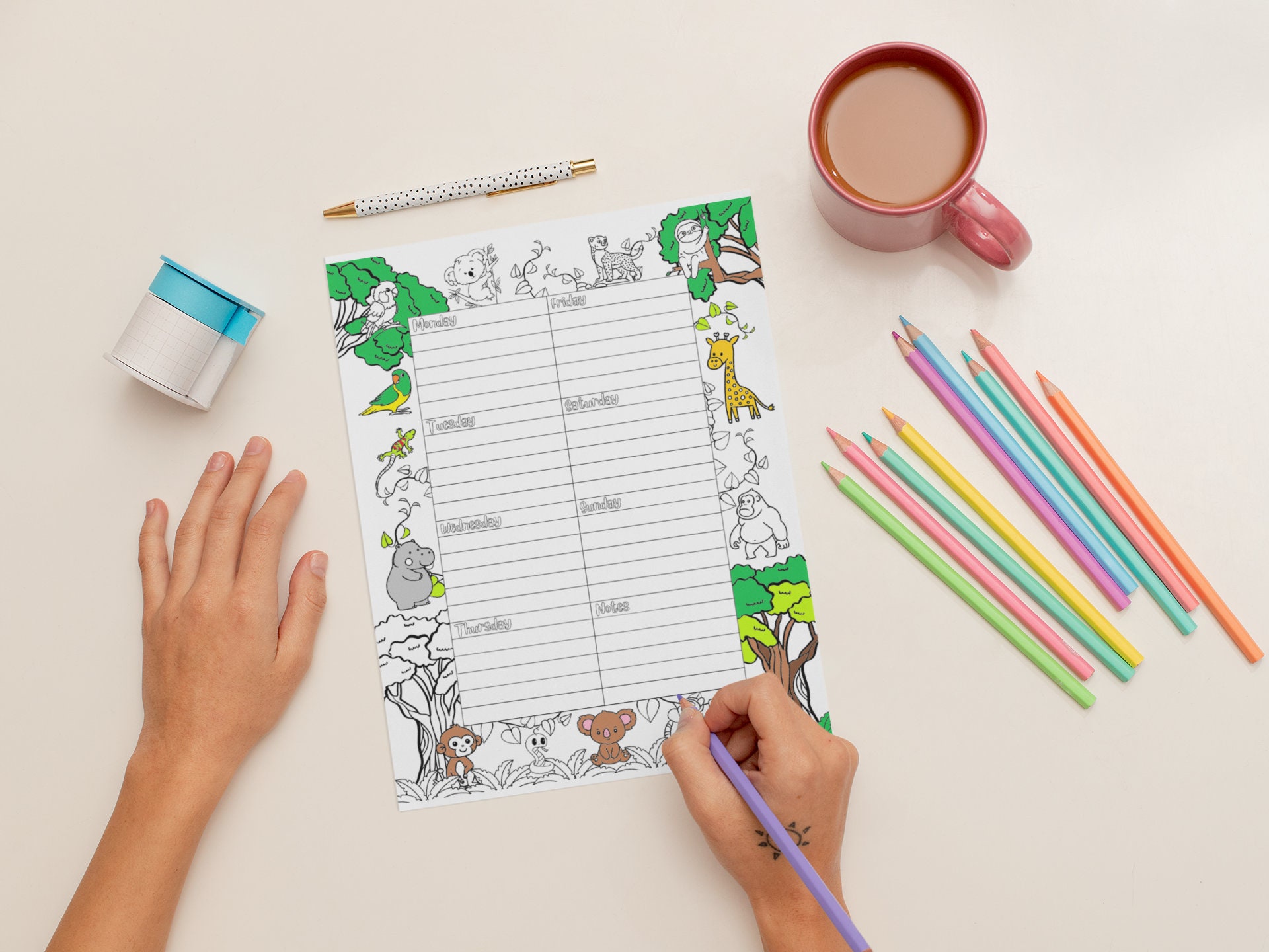 Printable Weekly Planner With Coloring, Coloring Planner, Coloring for ...