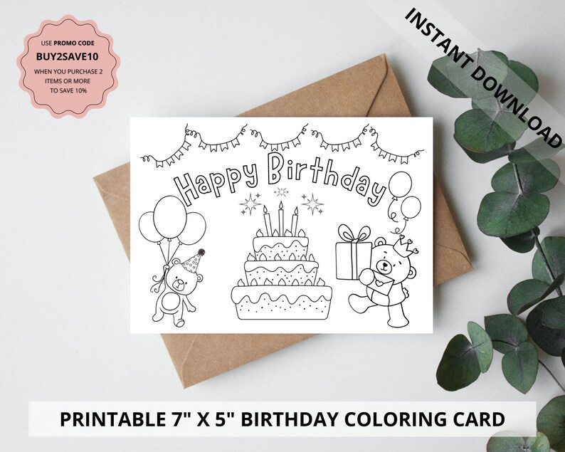 Printable Birthday Card, Birthday Coloring Card, Birthday Card With ...