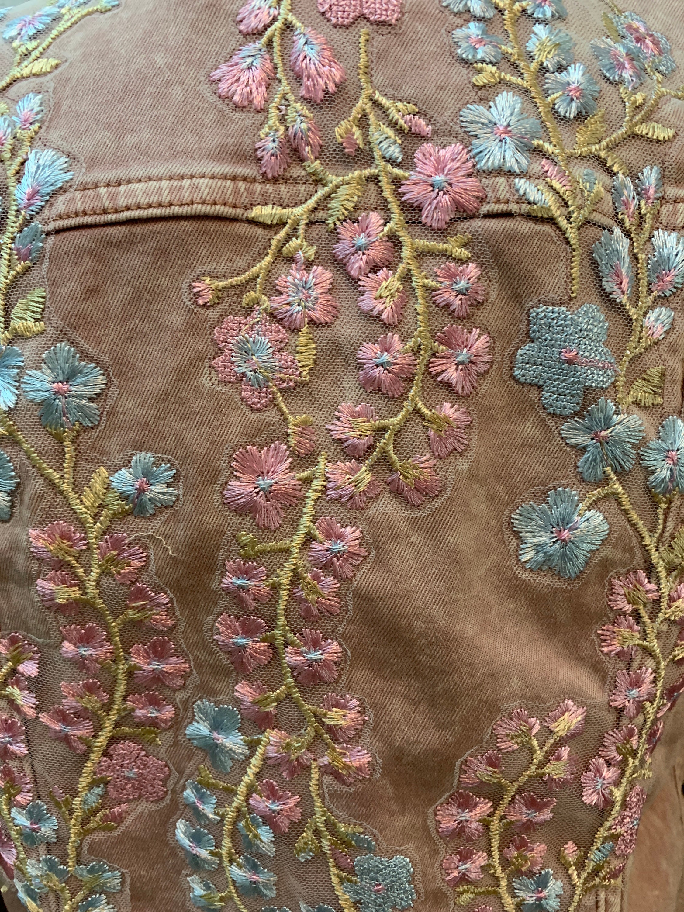 Pink Acid Wash Denim Jacket With Pink And Blue Floral Embroidery Size S Etsy
