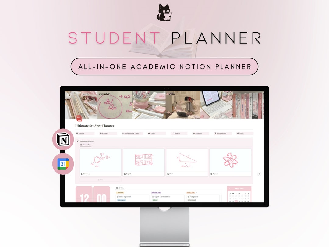 Pink Student All-in-one Planner Ultimate Notion Planner Notion ...