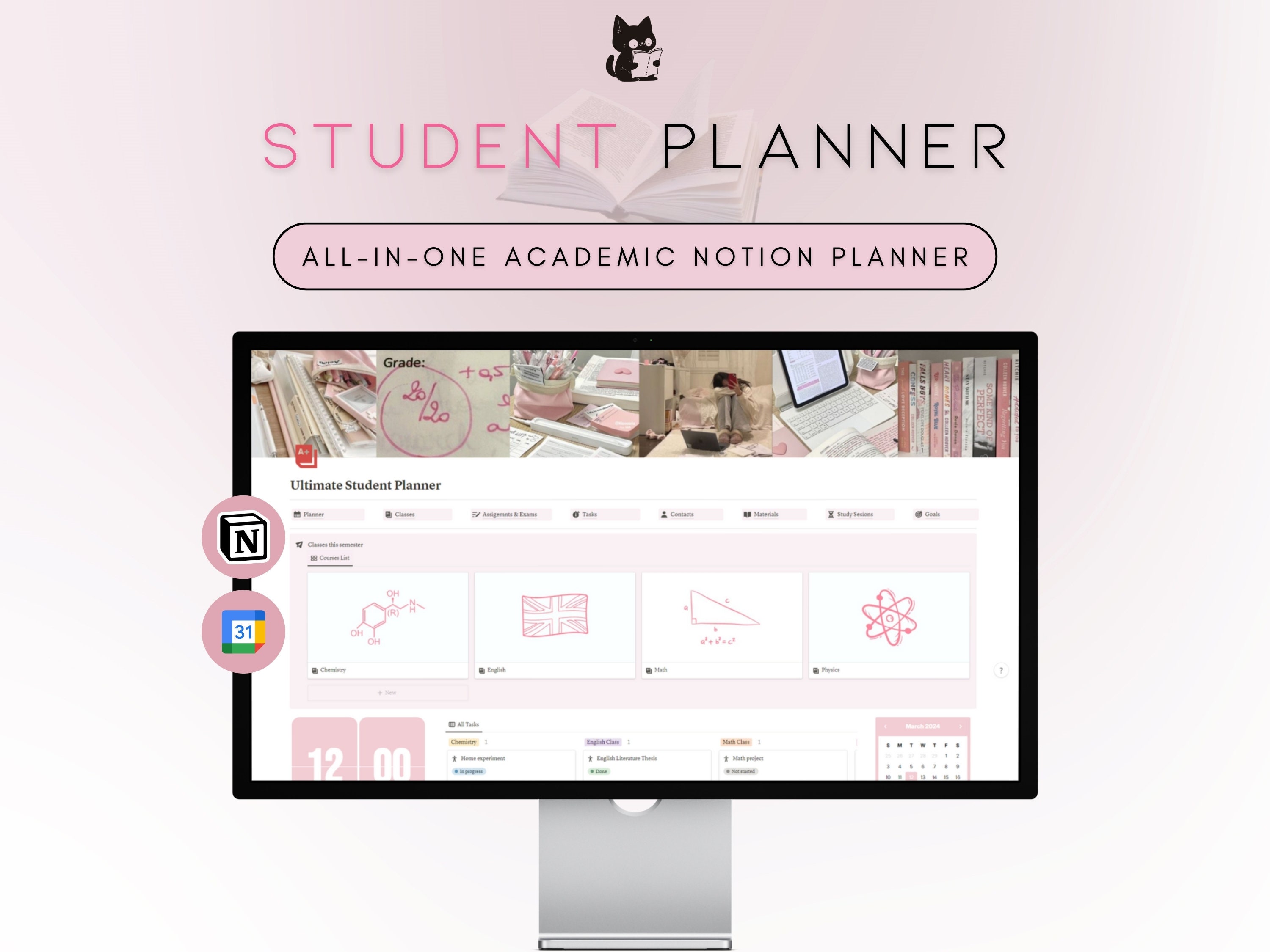 Pink Student All-in-one Planner Ultimate Notion Planner Notion ...