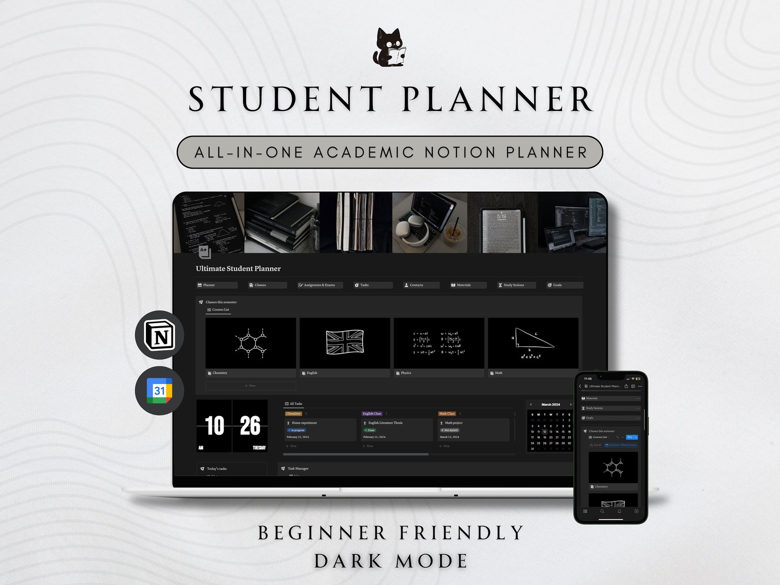 Black Student All-in-one Planner DARK MODE Ultimate Notion Planner Notion Dashboard Academic ...