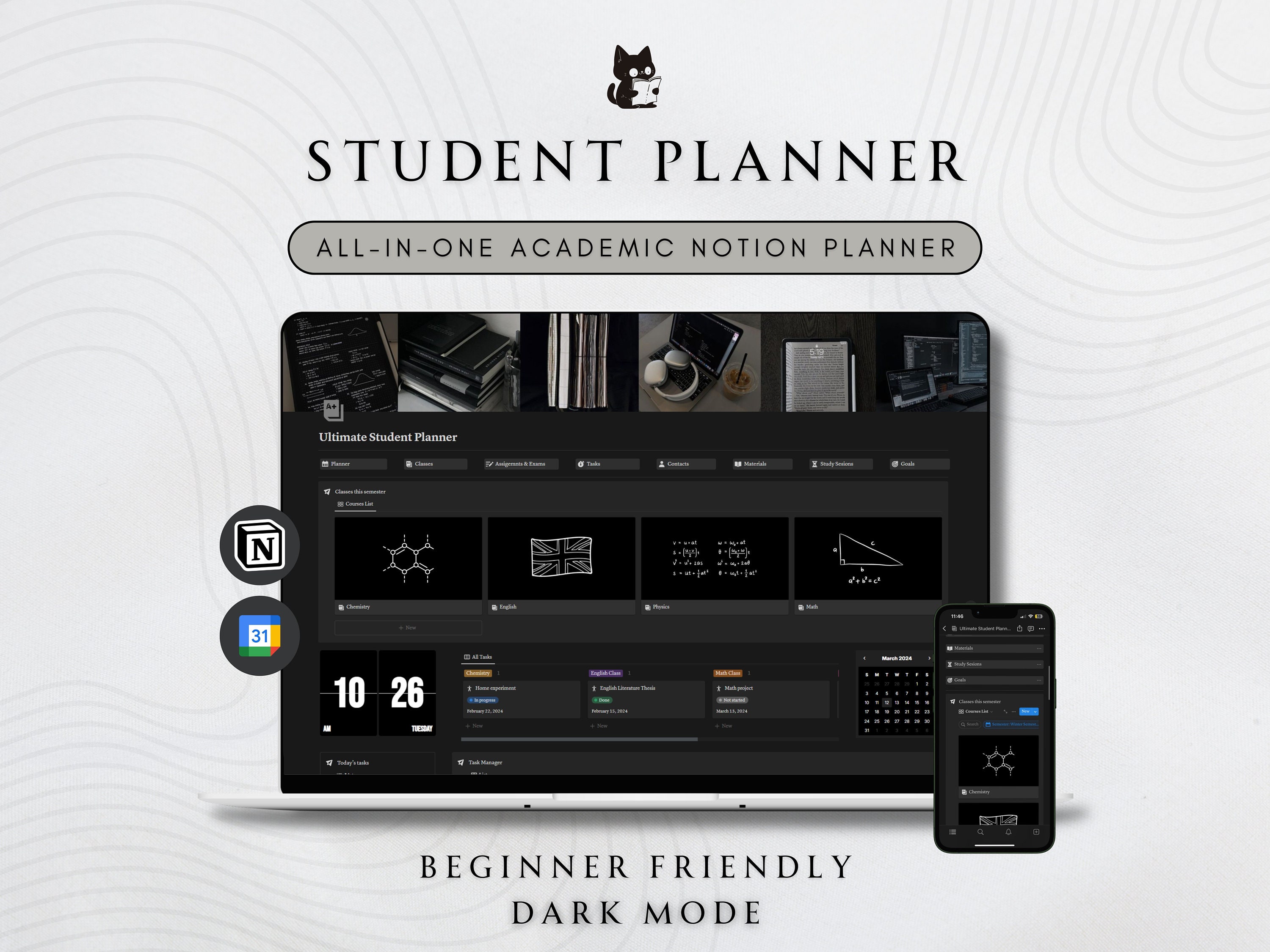 Black Student All-in-one Planner DARK MODE Ultimate Notion Planner ...