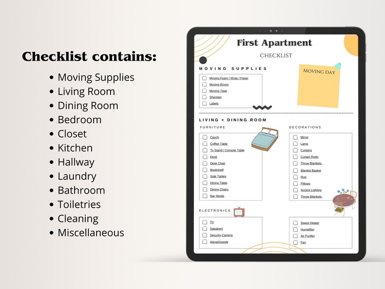 First Apartment Checklist | Printable Canva Template | Apartment ...