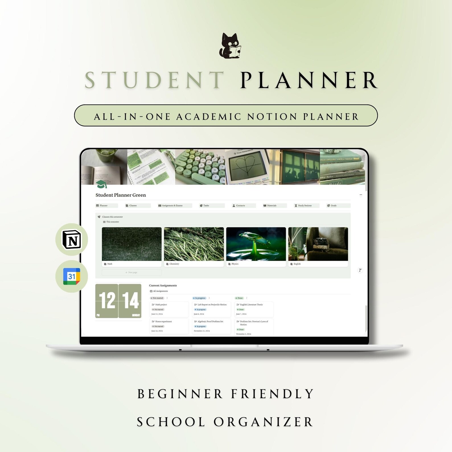 Green Student All-in-one Planner | Ultimate Notion Planner | Notion ...